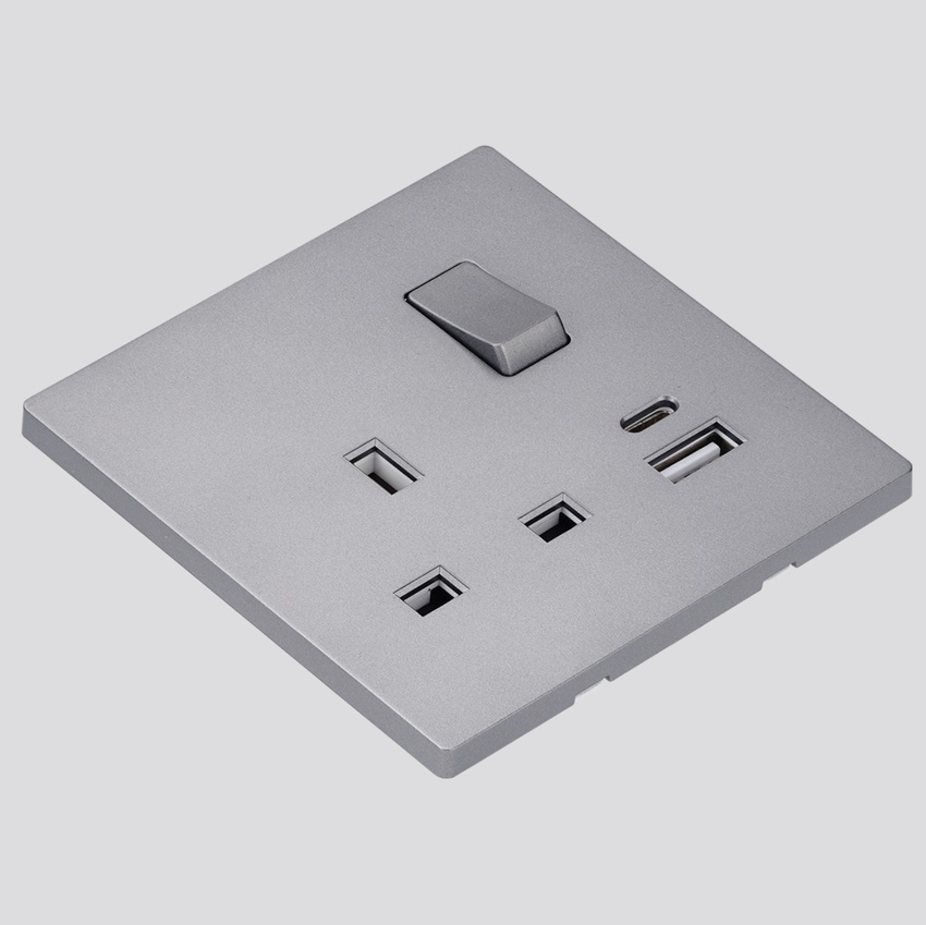 Lighting Stores - 1-Gang 13A SP Socket with Switch+USB+Type C